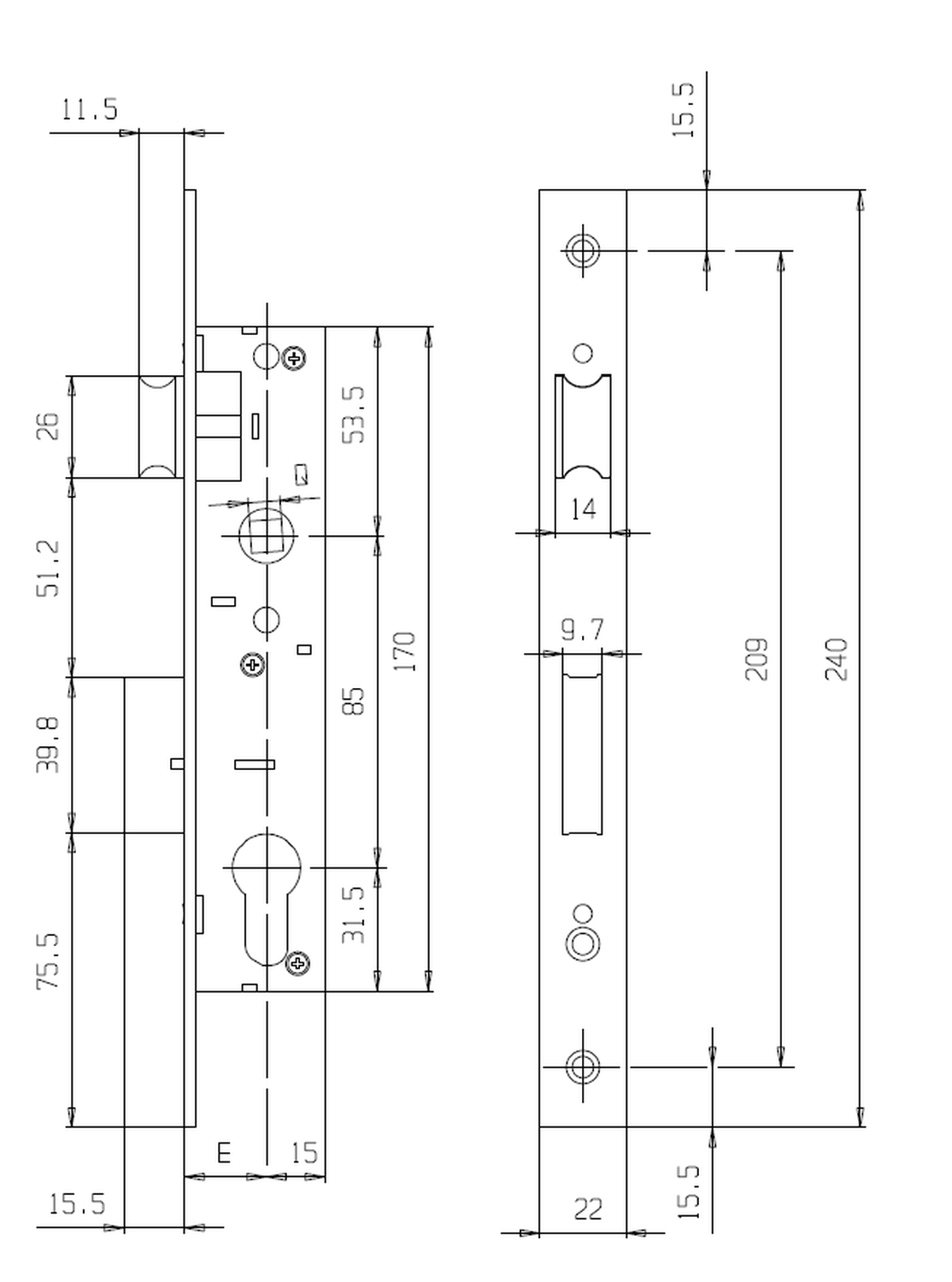 Mortice lock for steel door
